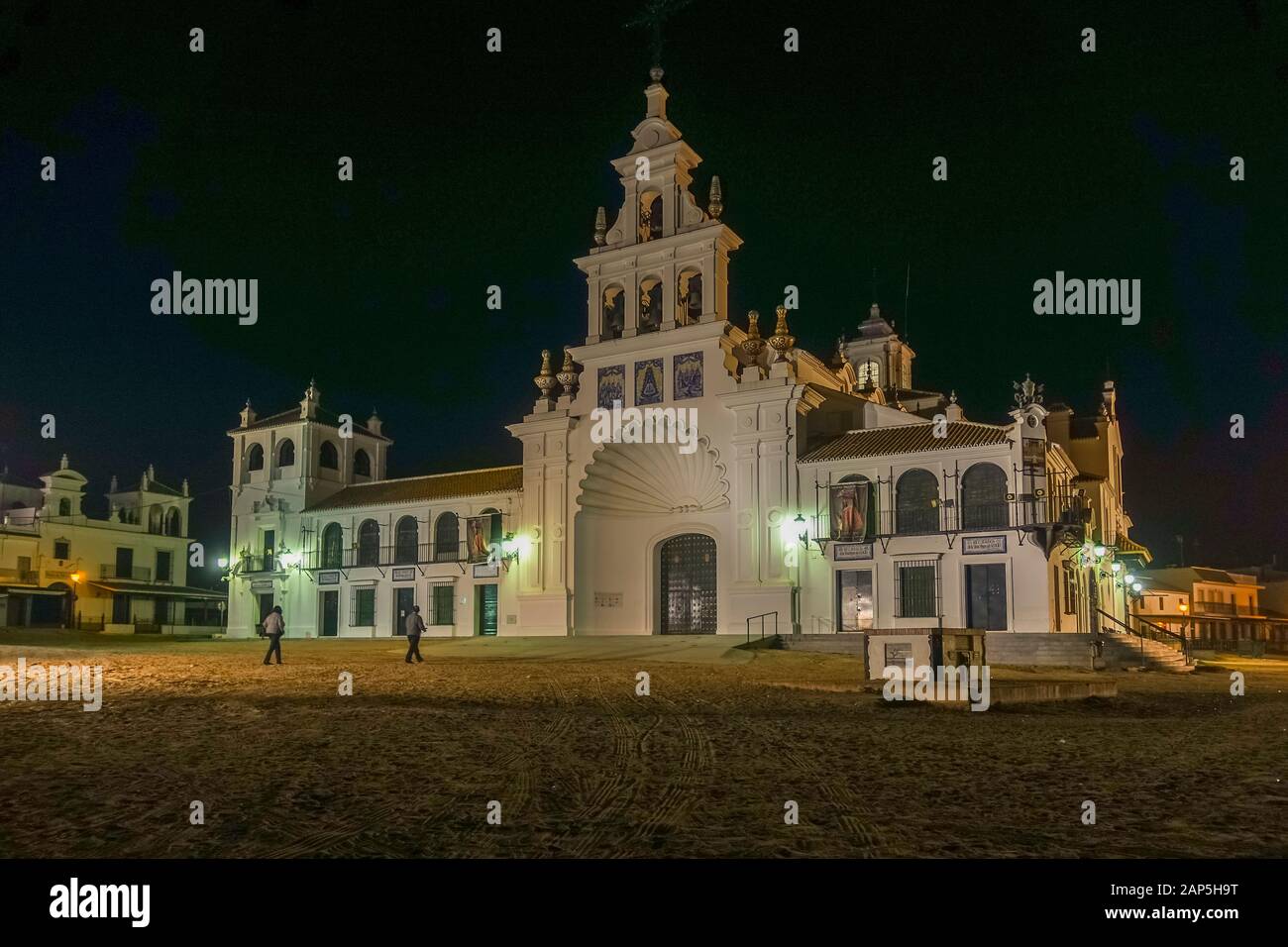 El Rocio Spain church, Hermitage of the Virgin of El Rocio, at Marismas ...