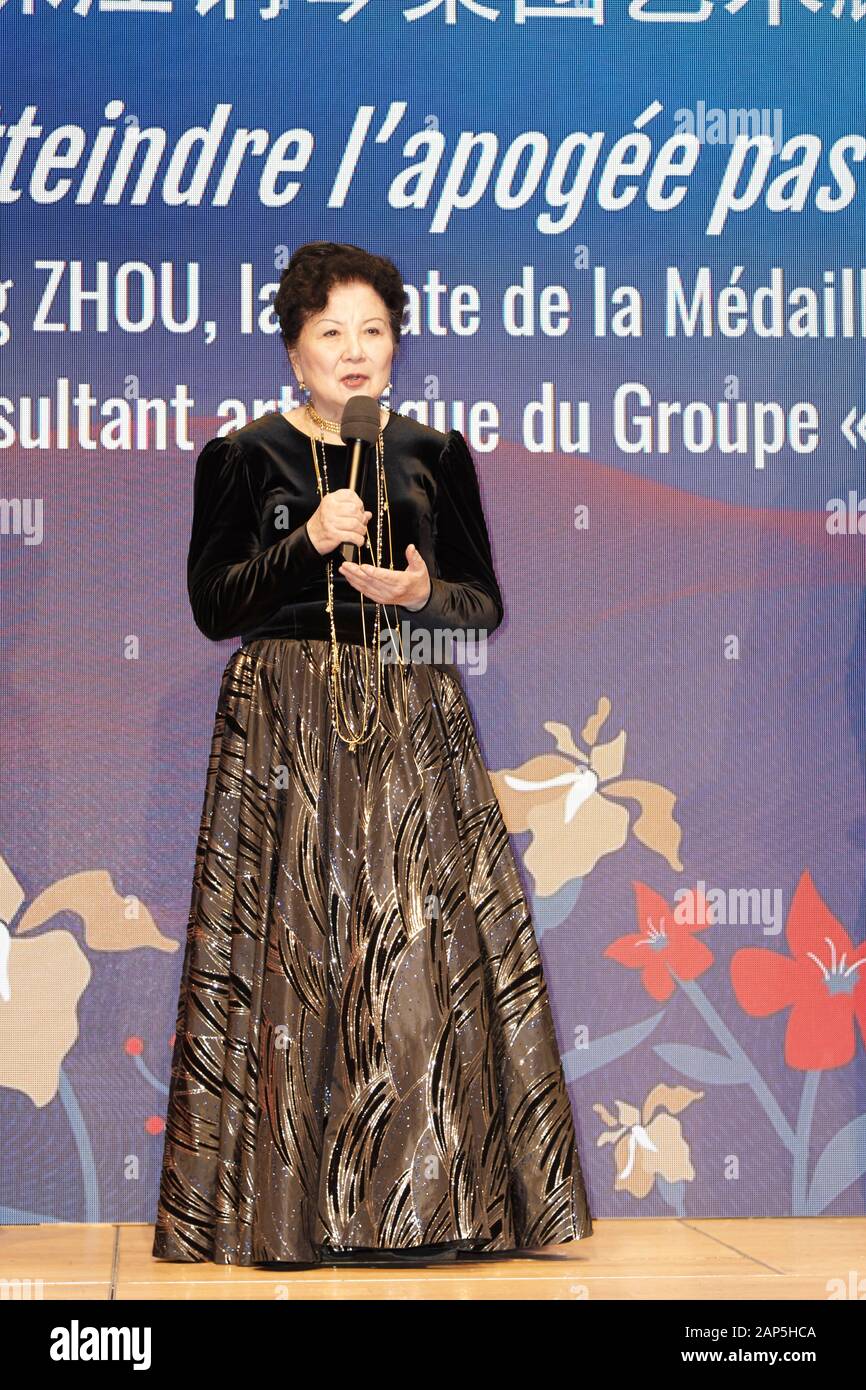 Paris, France. 19th Jan, 2020. Artist Qinling ZHOU speaks during the ...