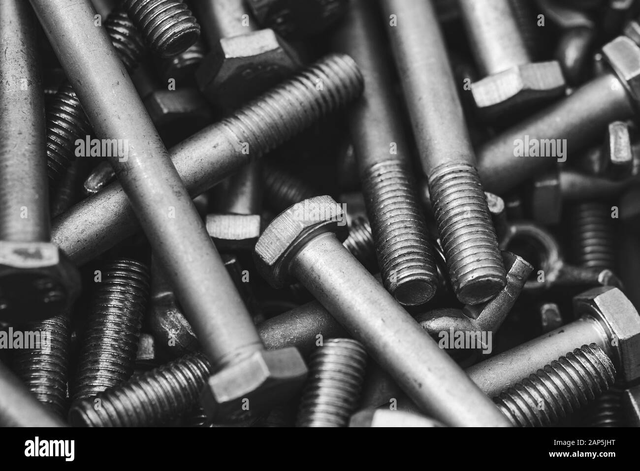 Bolts close up. Fastener in the form of a rod with an external thread ...