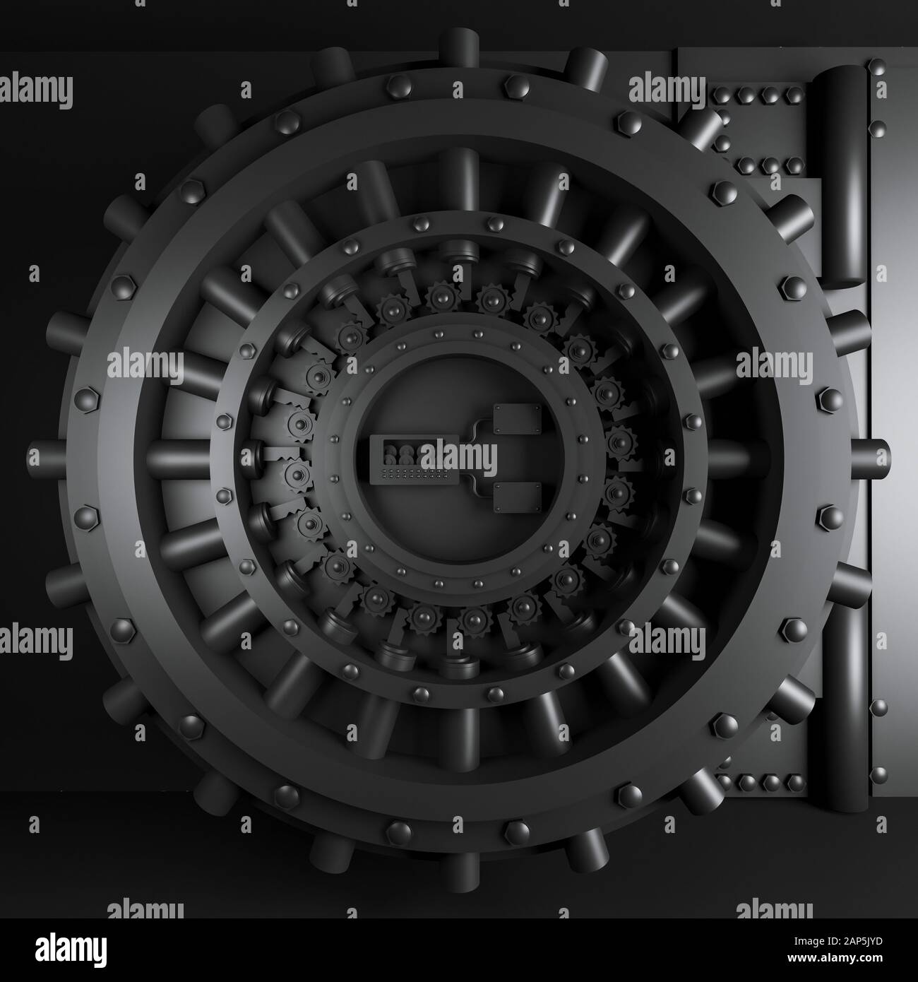 door of a vault in black corole. 3d render. solidity and safety concept ...
