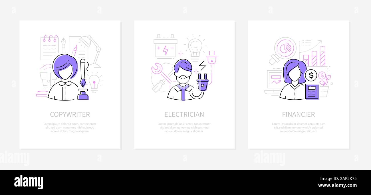 Professions - vector line design style banners set Stock Vector Image ...