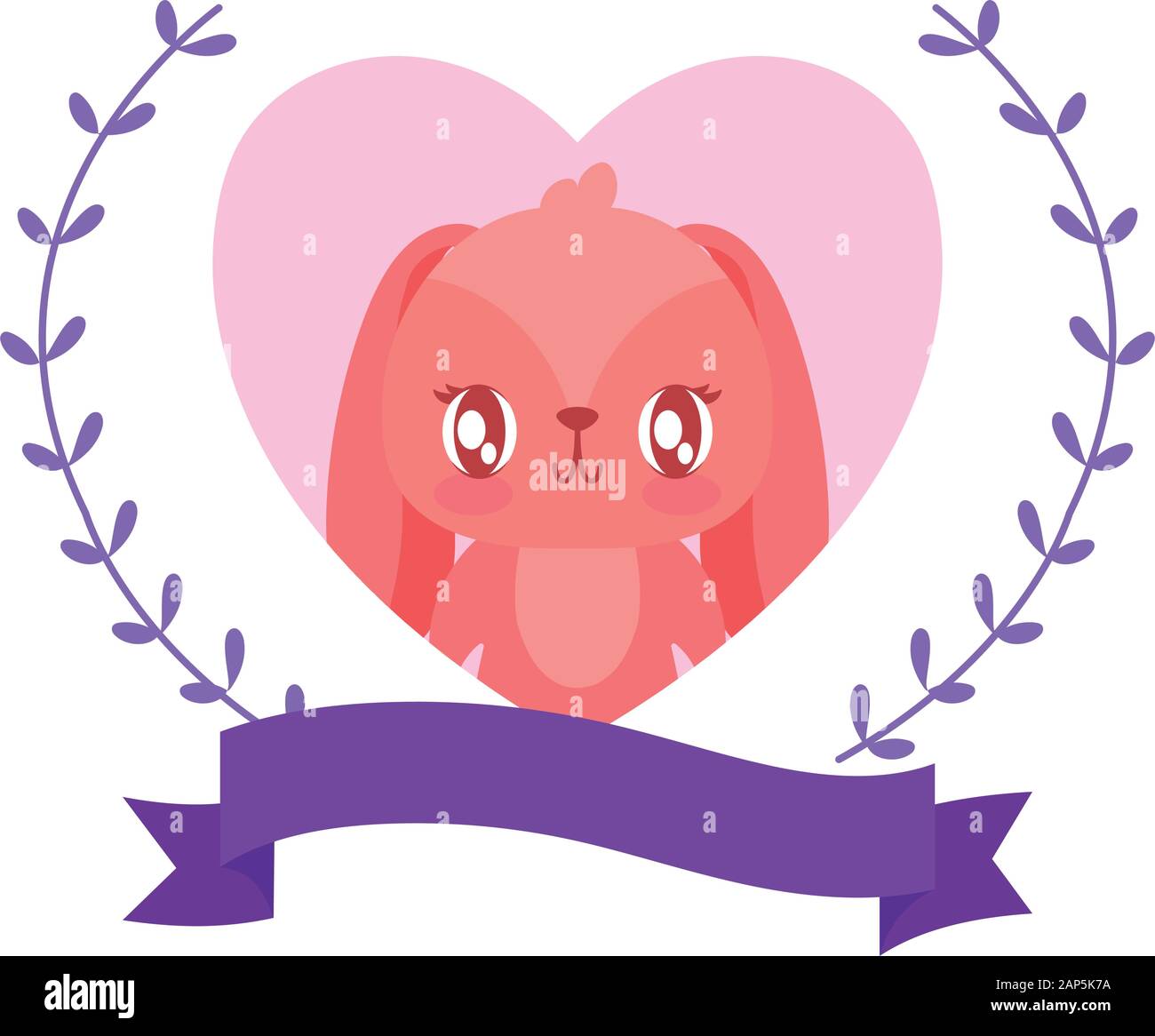 Rabbit cartoon heart and leaves wreath design of love passion romantic ...