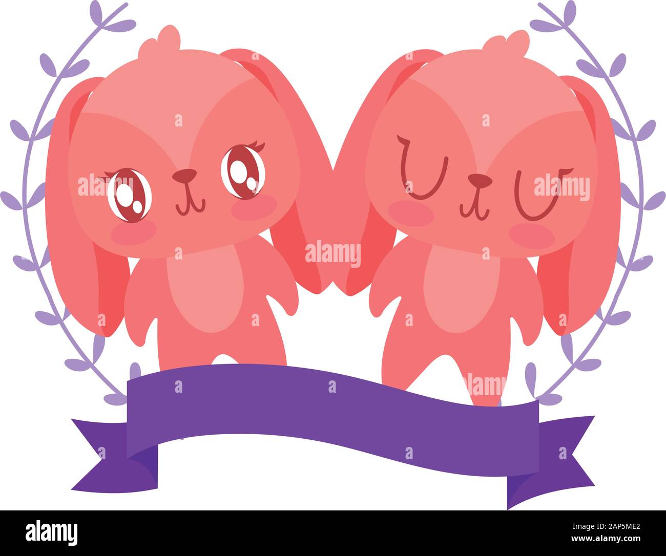 Cute rabbits cartoons and leaves wreath design, Animal zoo life nature ...