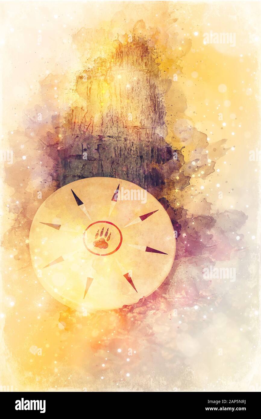 shamanic drum and softly blurred watercolor background Stock Photo - Alamy