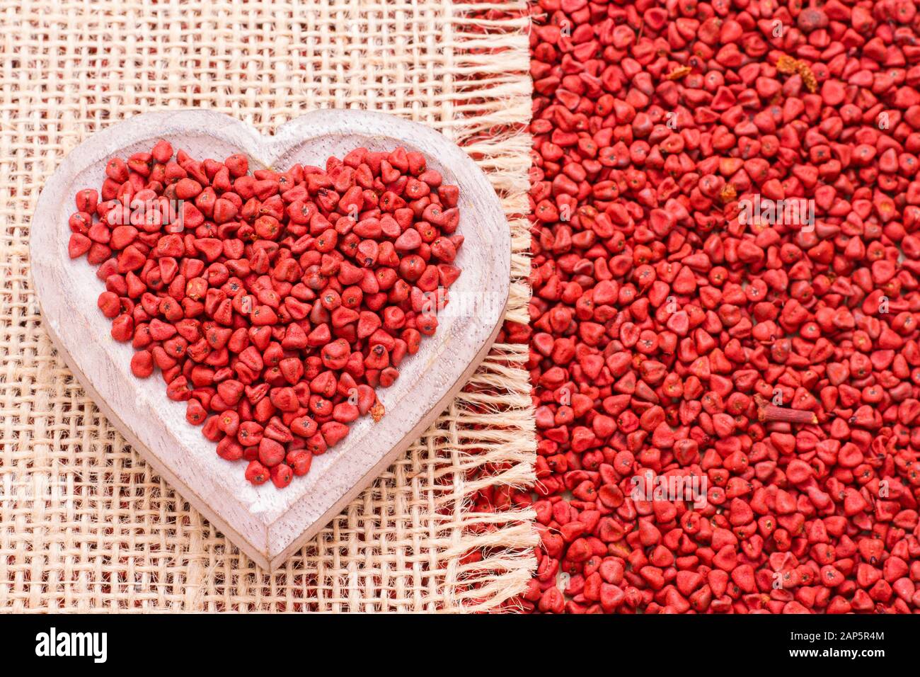 Seeds of achiote, originating from central america and parts of south ...