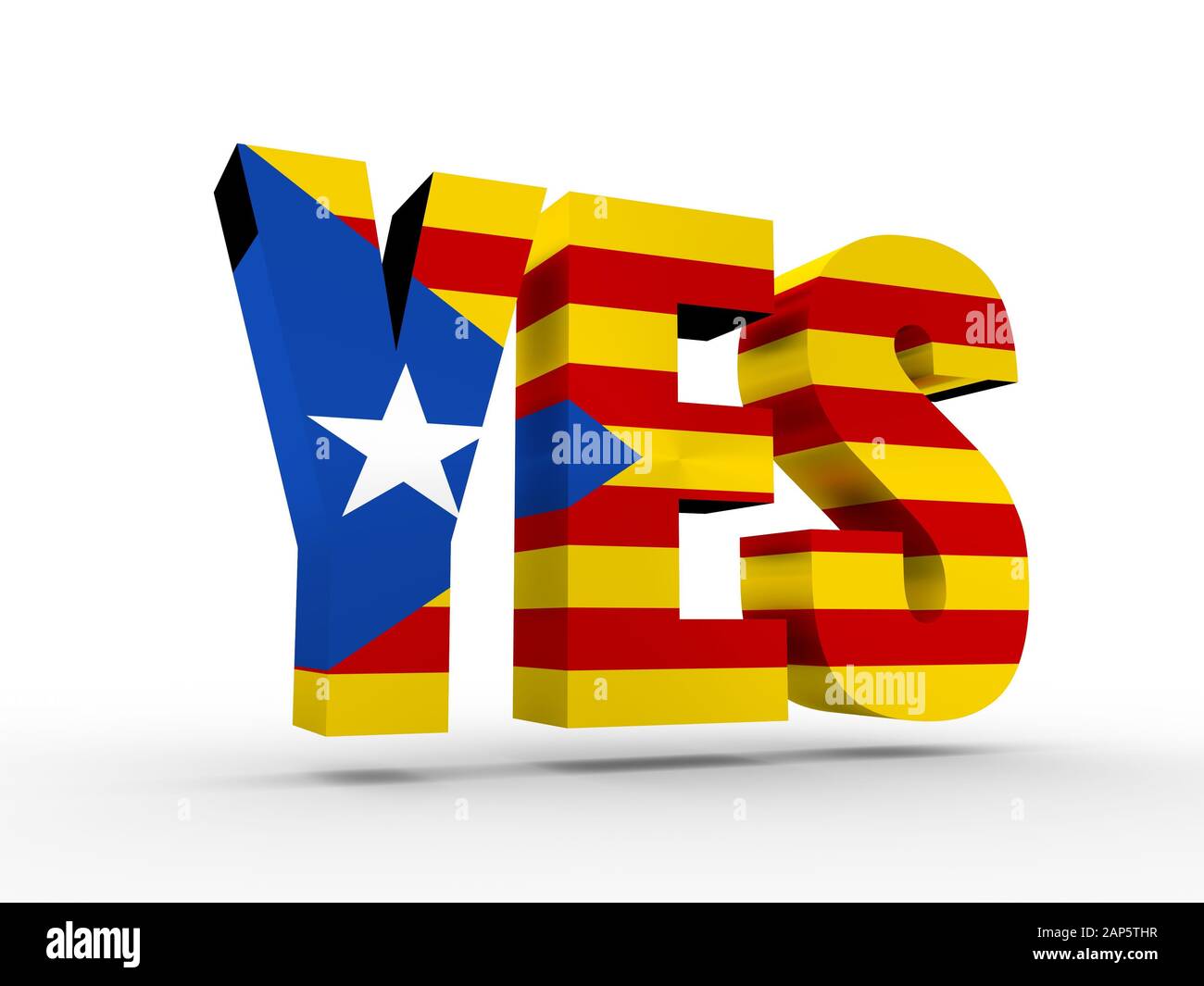 Yes word textured by flag of the Catalonia flag. 3D rendering Stock ...