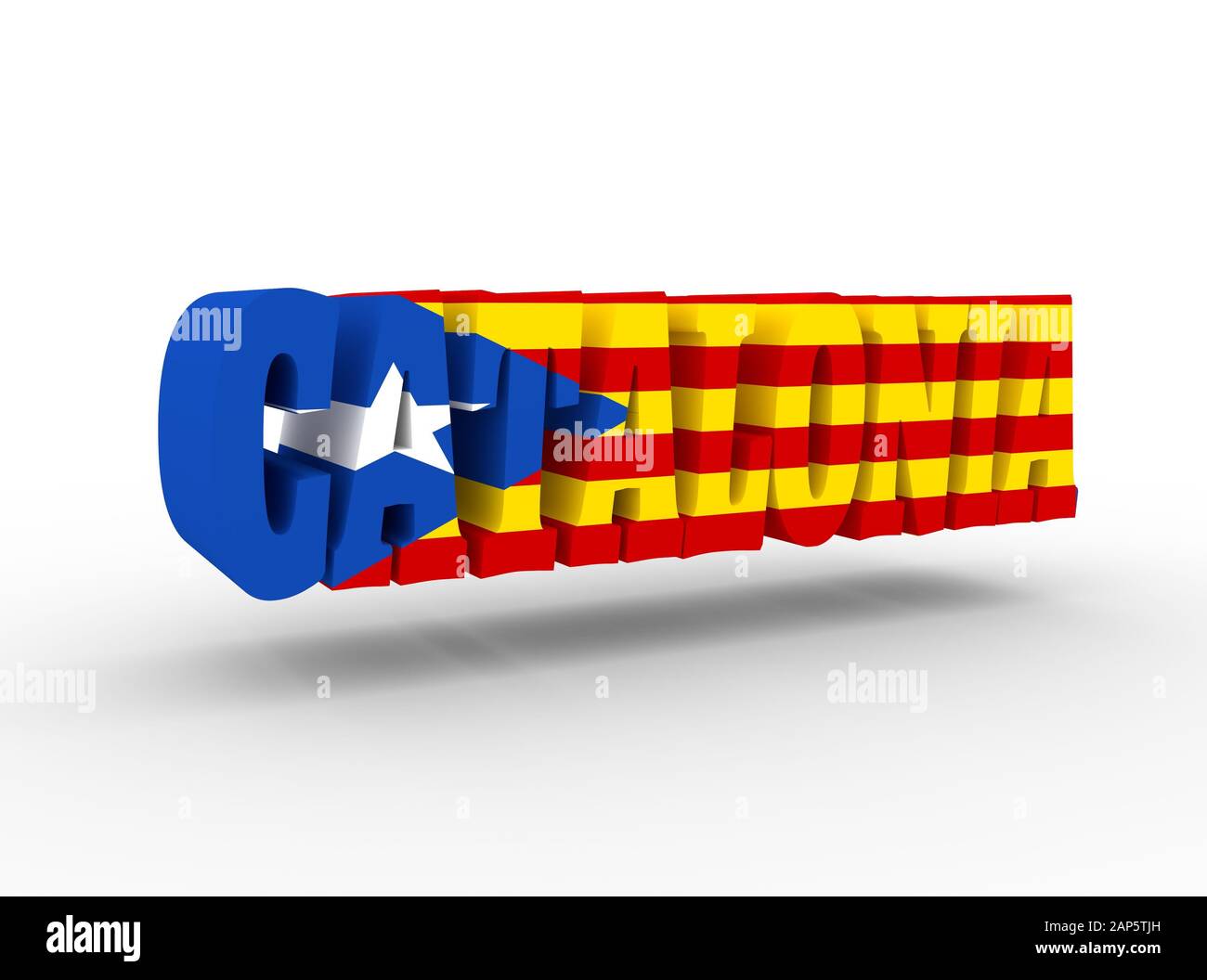 Catalonia word textured by flag of the Catalonia flag. 3D rendering ...