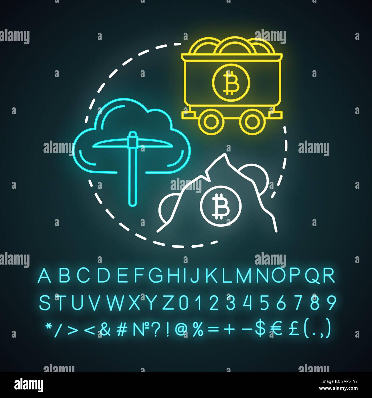 Cryptocurrency mining neon light concept icon. Electronic money idea ...