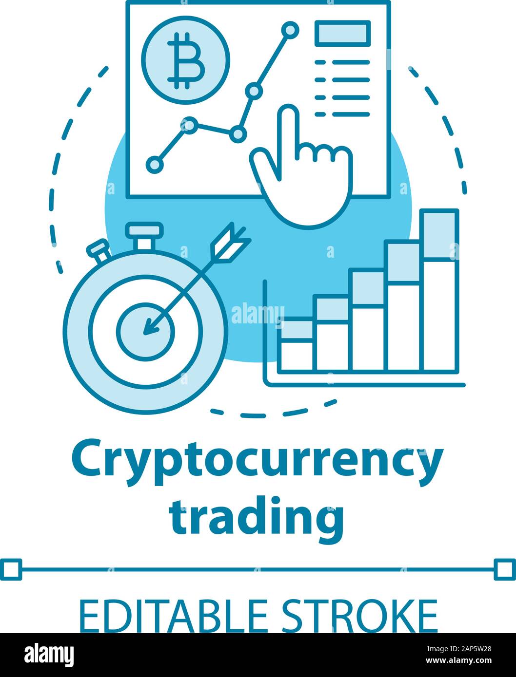 Cryptocurrency trading blue concept icon. Speculating on price movements idea thin line ...