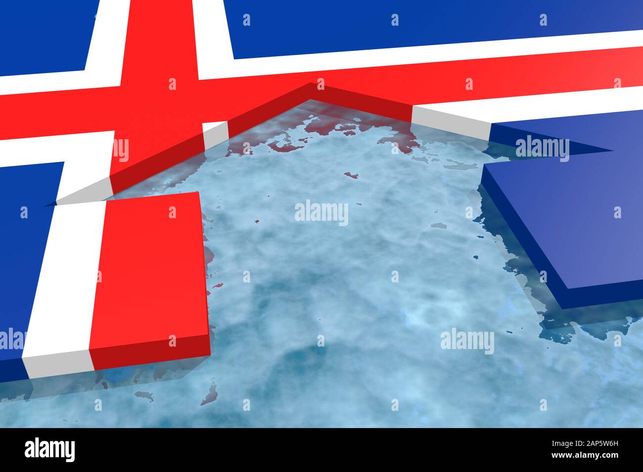 home icon in the water textured by Iceland flag. 3D rendering Stock ...