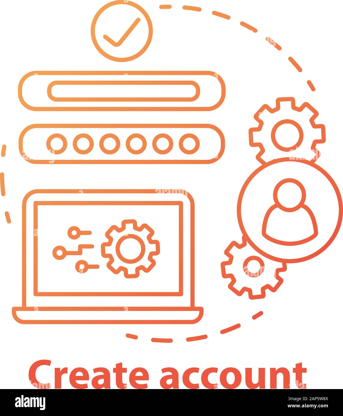 Create account red concept icon. Social network profile registration ...