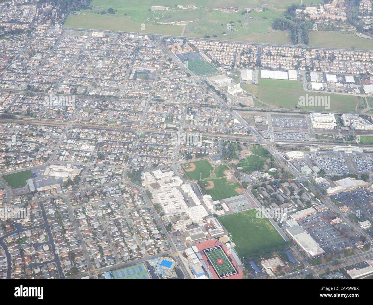 James Logan High School is visible in an aerial view of the East Bay ...