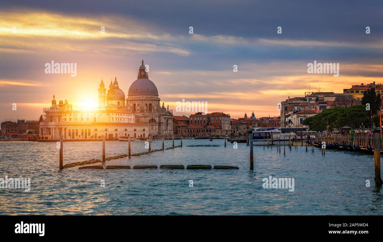 Grand Canal with gondolas in Venice, Italy. Sunset view of Venice Grand ...