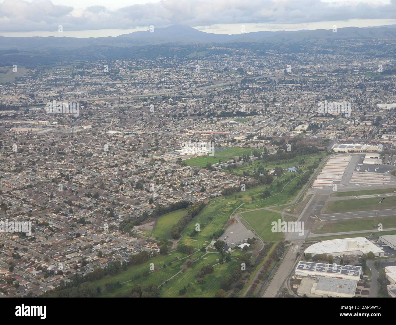 Hayward Execute Airport (HWD) is visible in an aerial view of the East ...