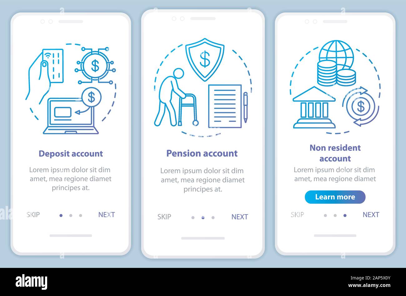 Account types onboarding mobile app page screen vector template ...