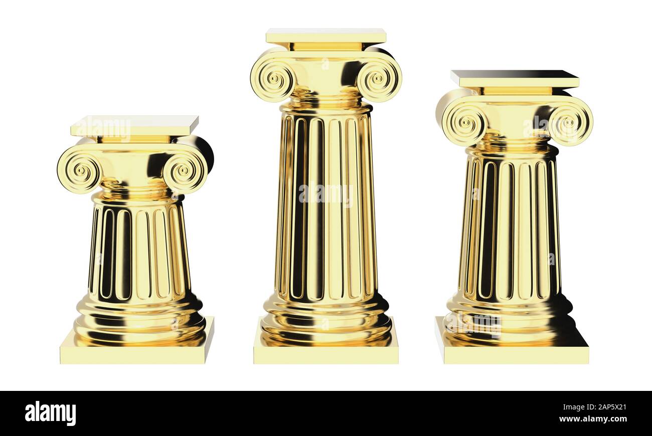 Greek columns golden isolated on white 3D render Stock Photo - Alamy