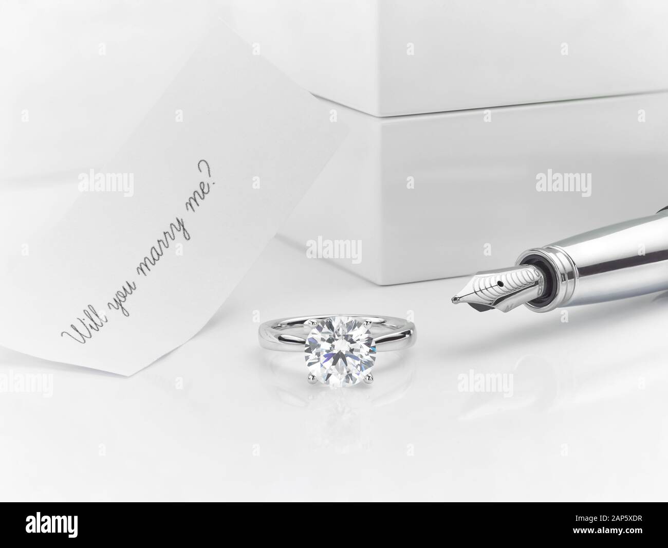 Big Diamond Engagement Ring. Solitaire Ring on White Background with ...