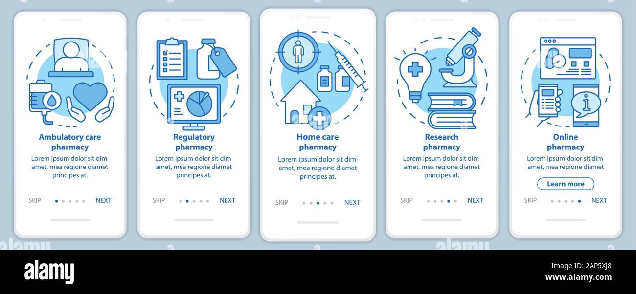 Ambulatory and home care pharmacy onboarding mobile app page screen ...