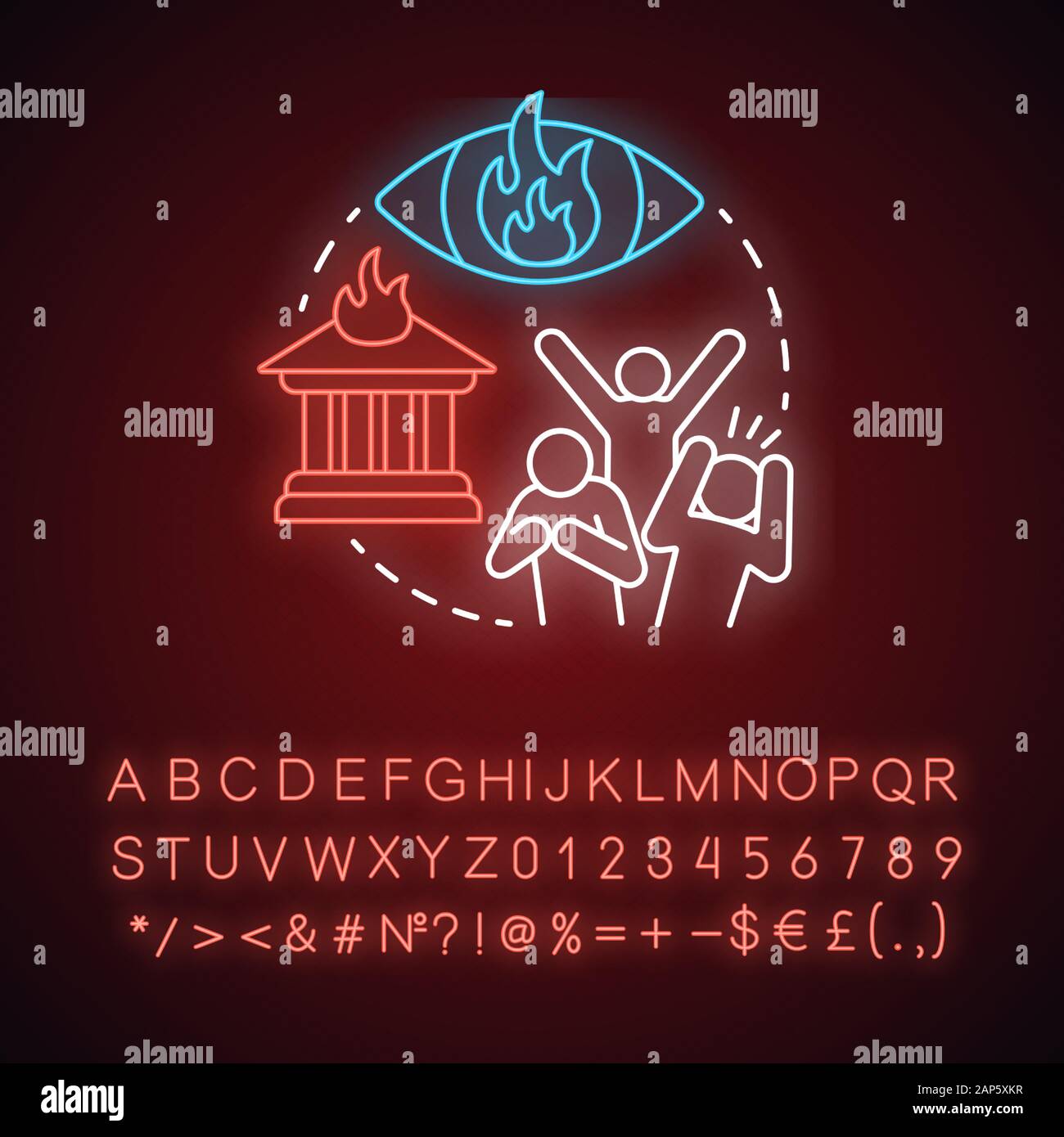 Vandalism neon light concept icon. Civil unrest, property damage idea ...