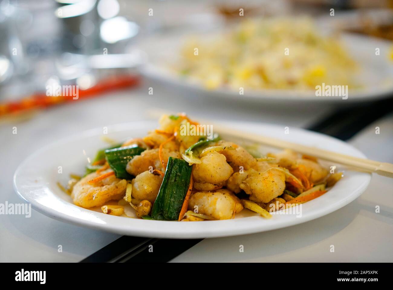 Salt and pepper shrimps and chinese vegetables, chinese cuisine Stock ...