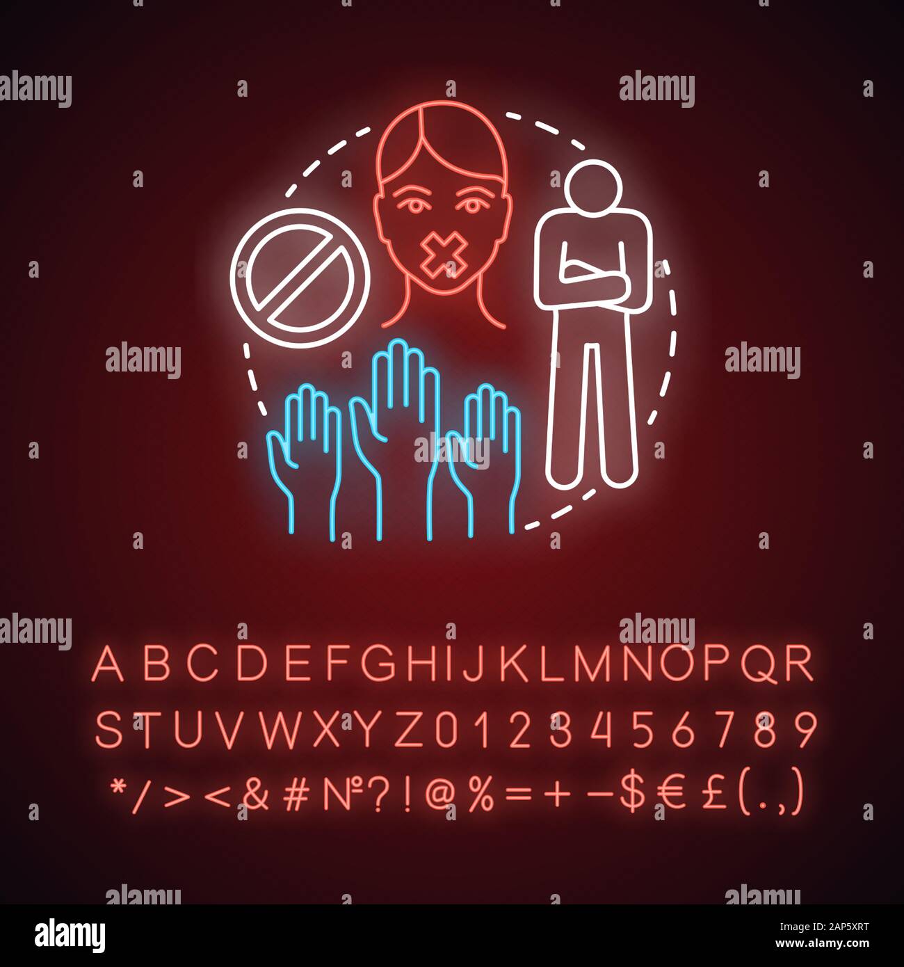 Silent protest neon light concept icon. Nonviolent resistance idea ...