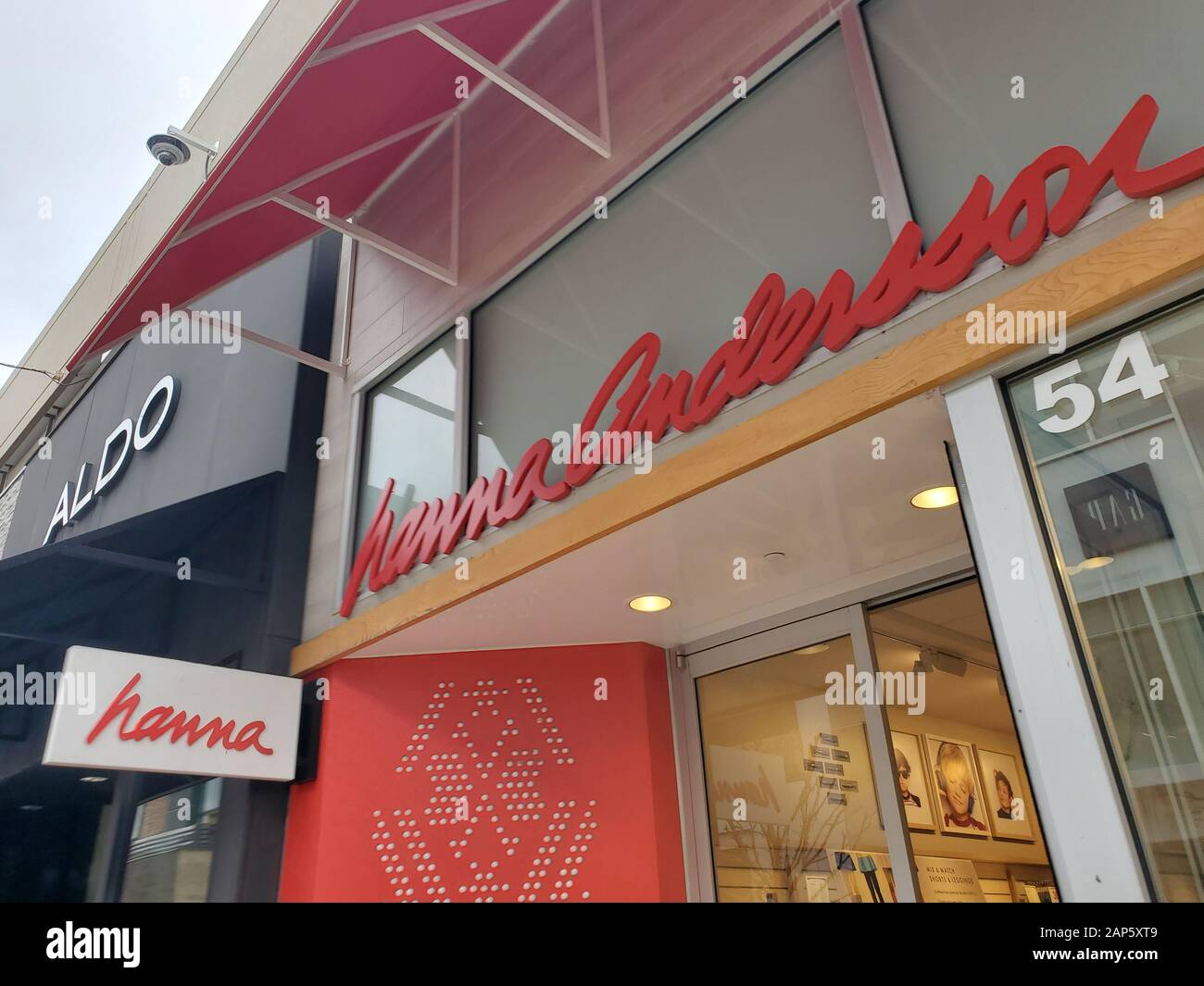 Sign with logo on facade at Hanna Andersson clothing retailer in ...