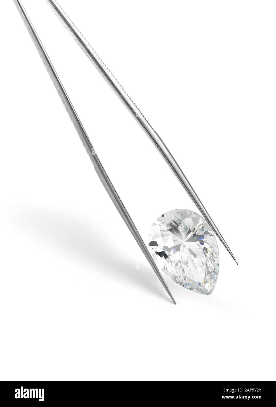 Pear-Shaped Diamond in Tweezers on White Background Stock Photo - Alamy