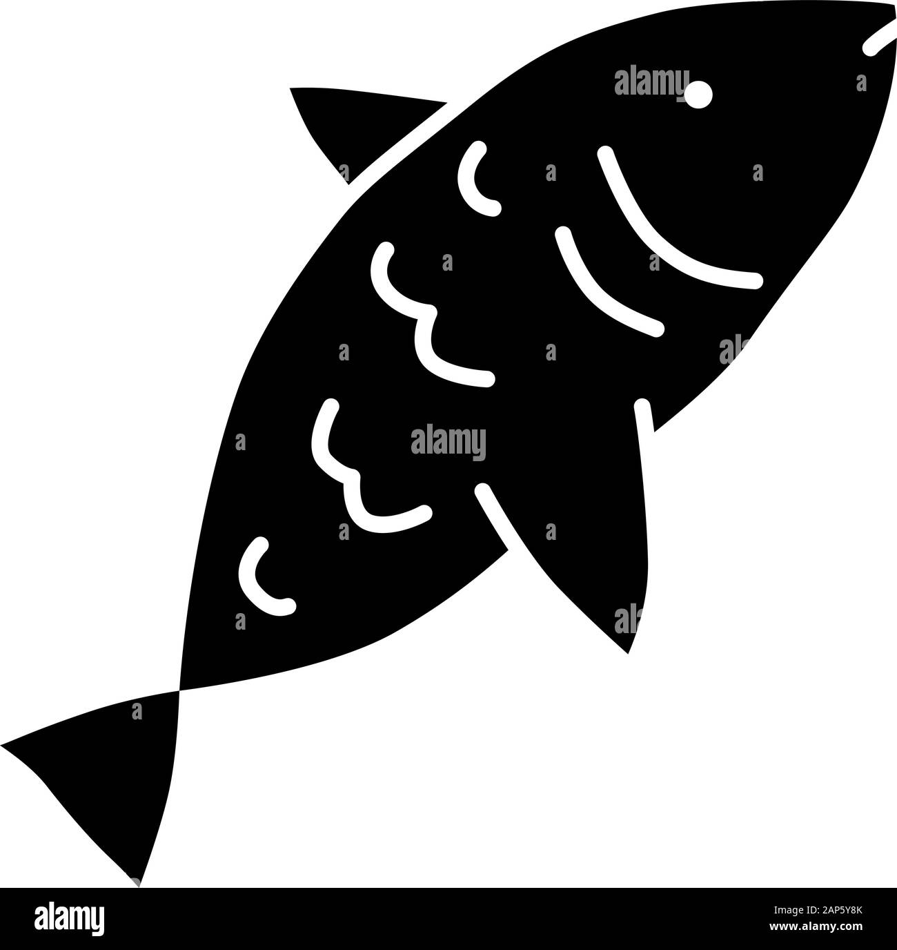 Raw fish glyph icon. Marine cuisine, fishing hobby silhouette symbol ...