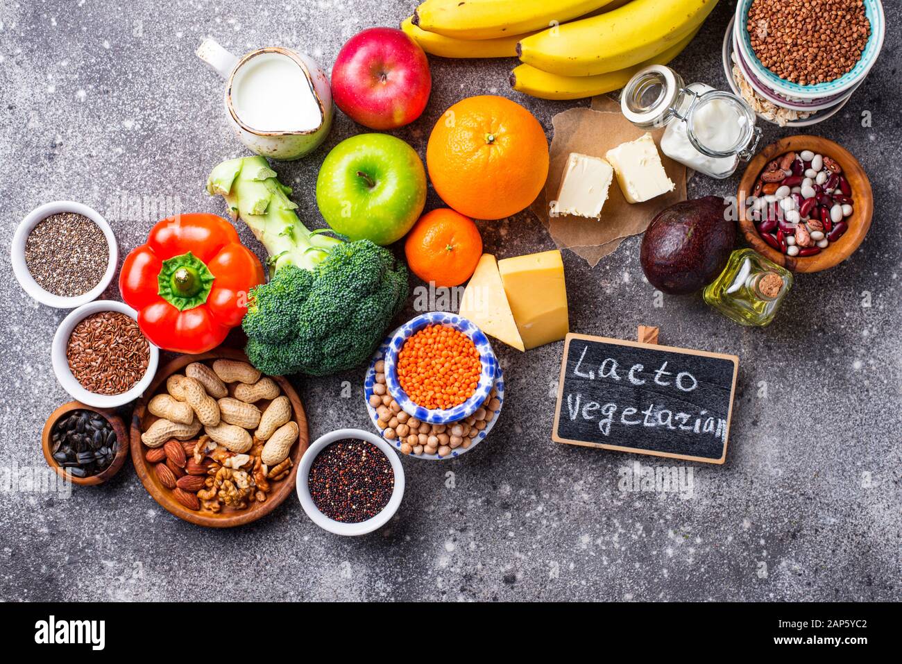 Lacto vegetarian diet concept. Healthy food Stock Photo - Alamy