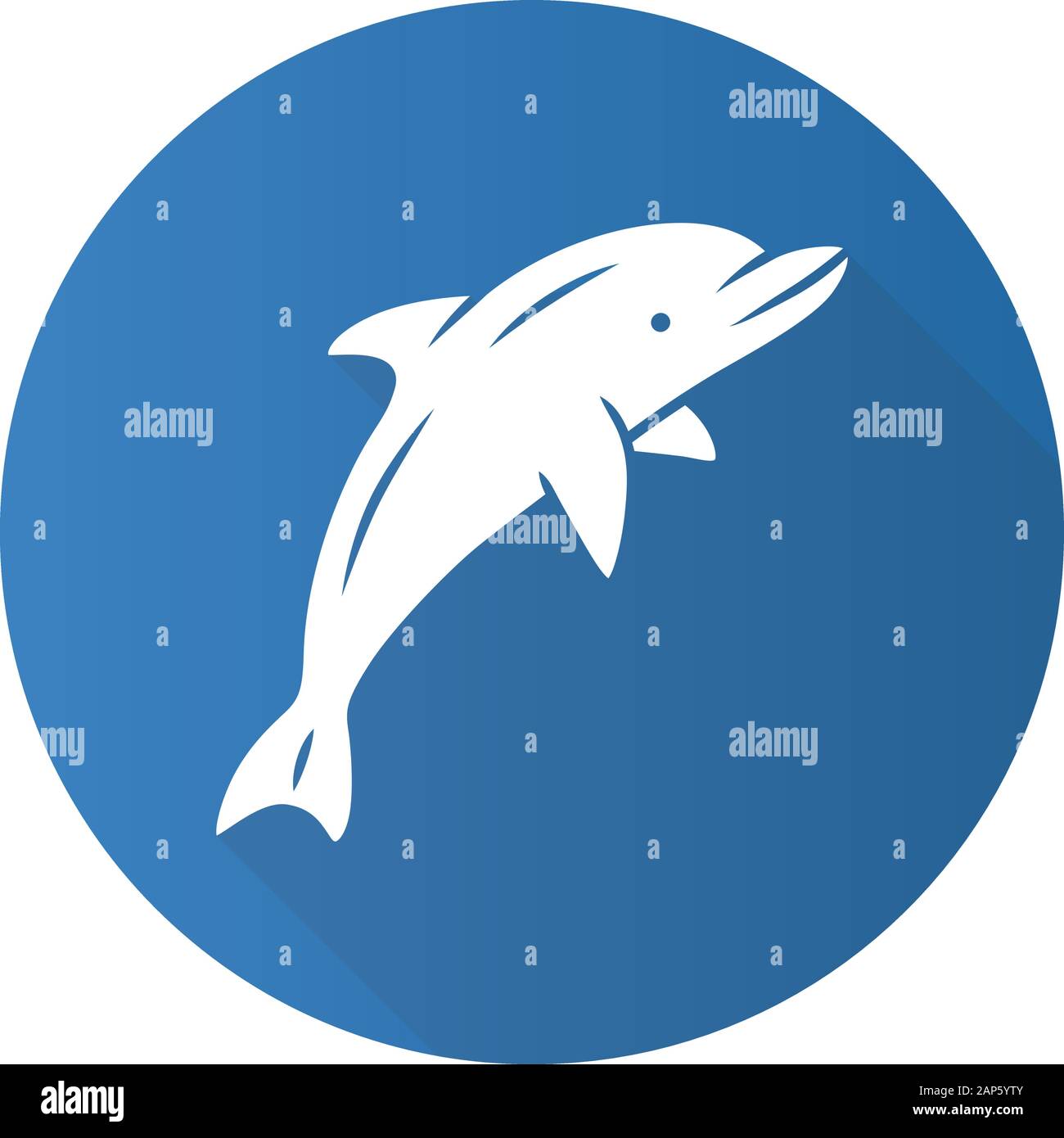 Dolphin blue flat design long shadow glyph icon. Undersea world. High ...