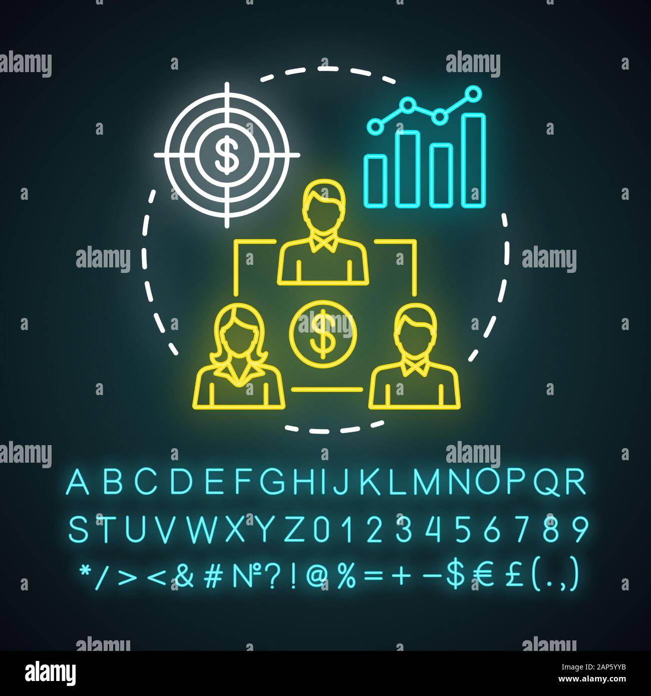 Company finance team neon light concept icon. Management accountants ...