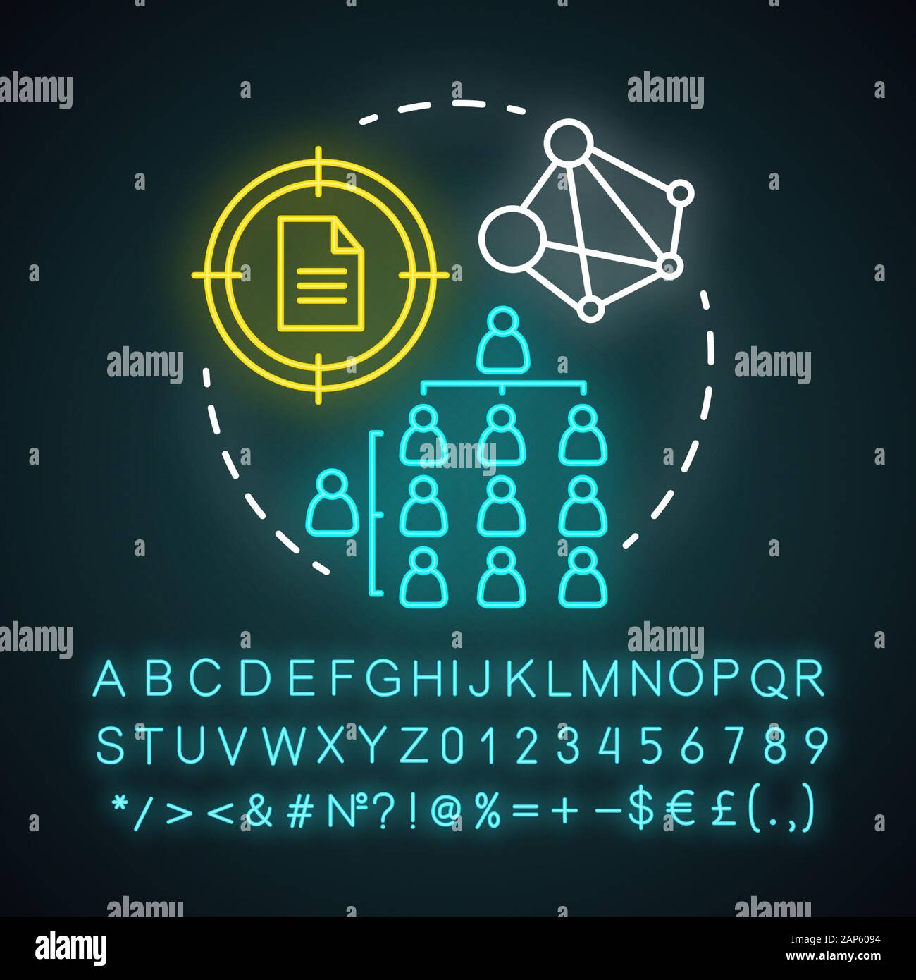 Matrix corporate structure neon light concept icon. Company top ...