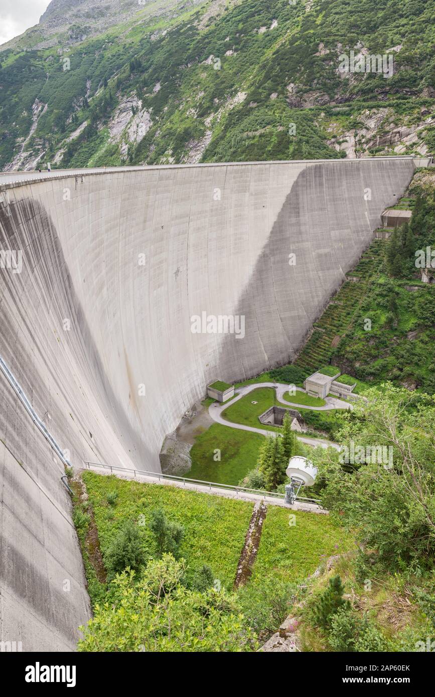 Reservoir dam of a glacier lake in the Alps, mountains of Tirol ...