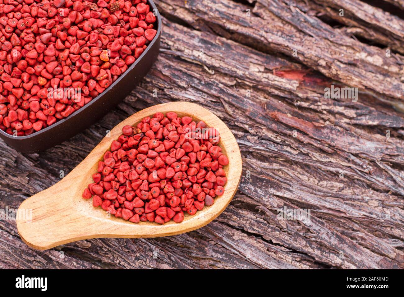 Seeds of achiote, originating from central america and parts of south ...
