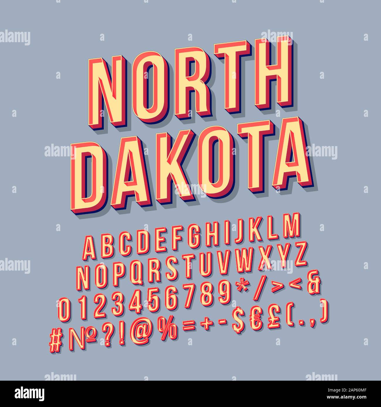 North Dakota vintage 3d vector lettering. Retro bold font, typeface ...