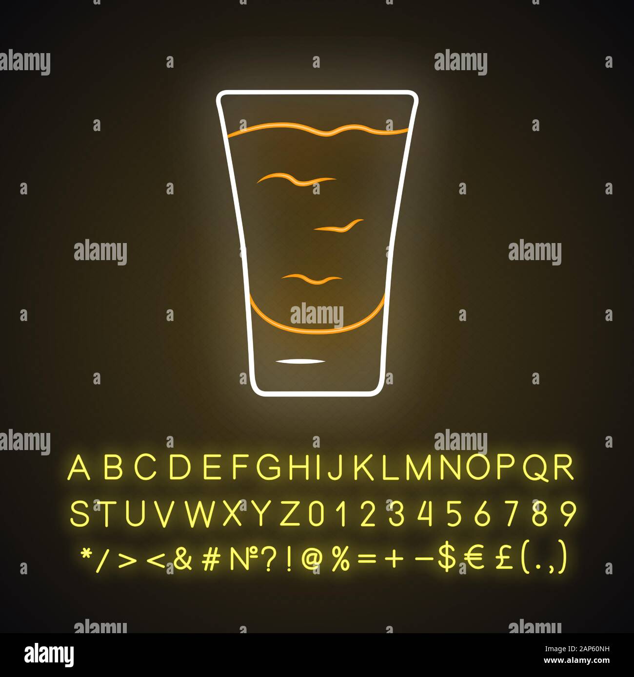 Shot neon light icon. ?ocktail in glass. Alcoholic drink. Tumbler with ...