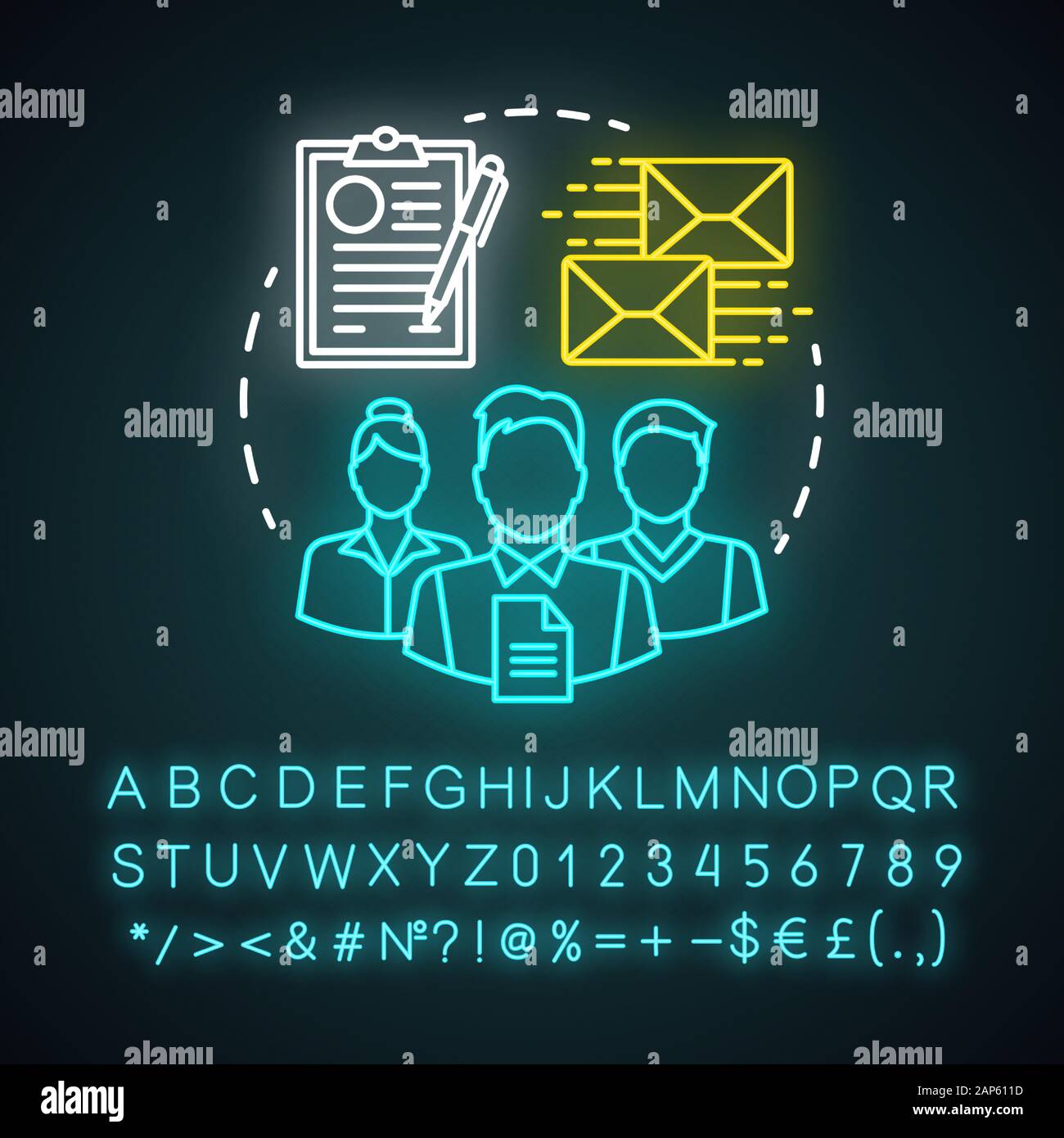 Administration team neon light concept icon. Organization department ...