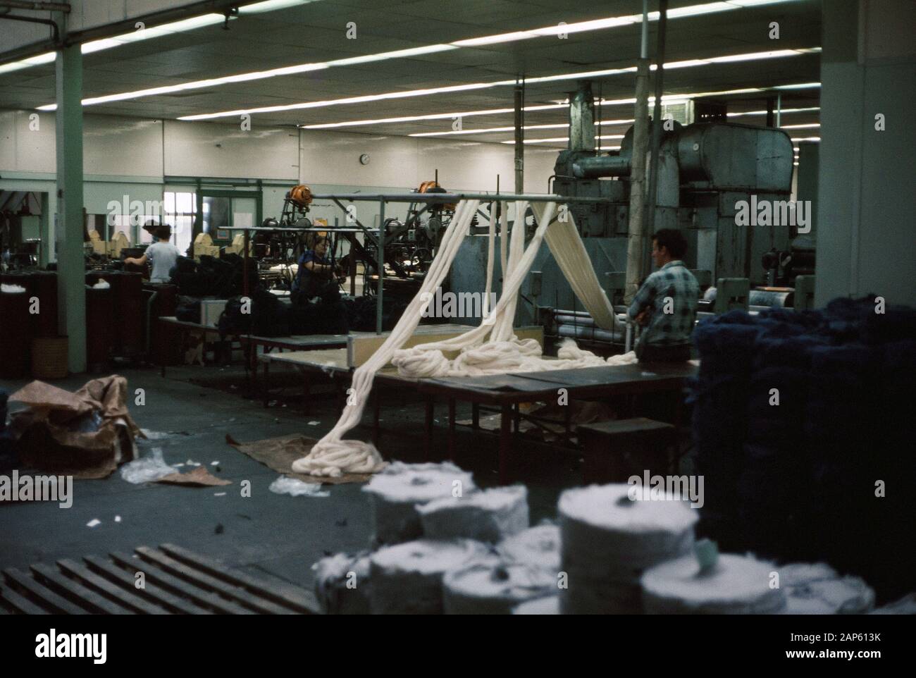 Interior view of factory making wool fabric view spinning and other ...