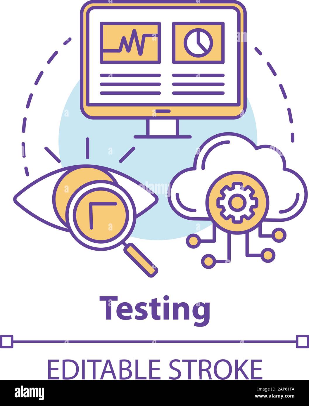 Testing concept icon. Search for information on computer and cloud ...