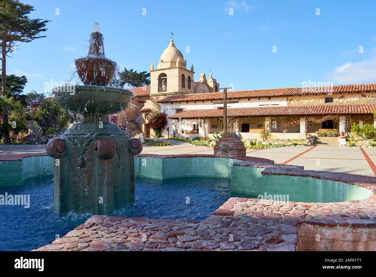 Exterior of the Carmel Mission, or Mission San Carlos Borromeo del Río ...