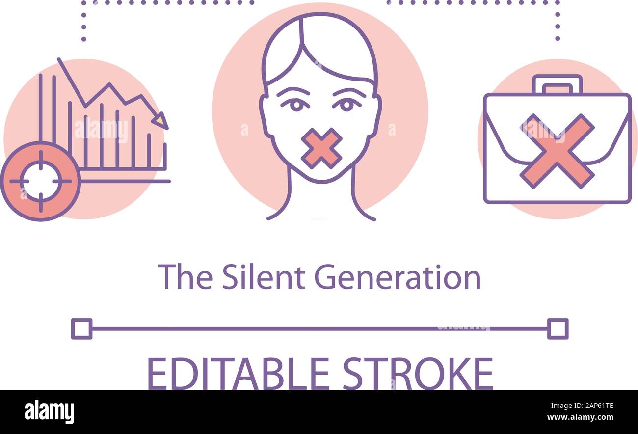 The Silent Generation concept icon. Speechless girl, falling chart ...