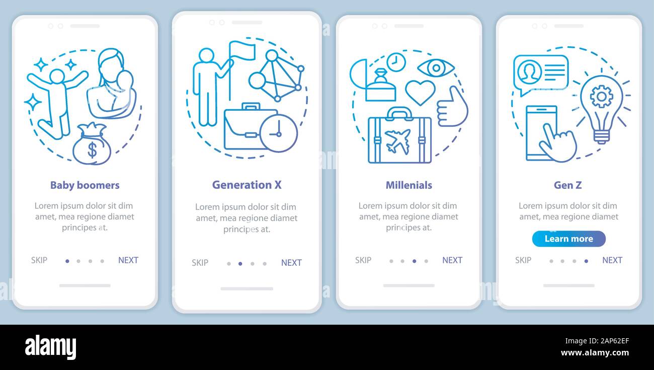 Generation onboarding mobile app page screen vector template. Baby ...