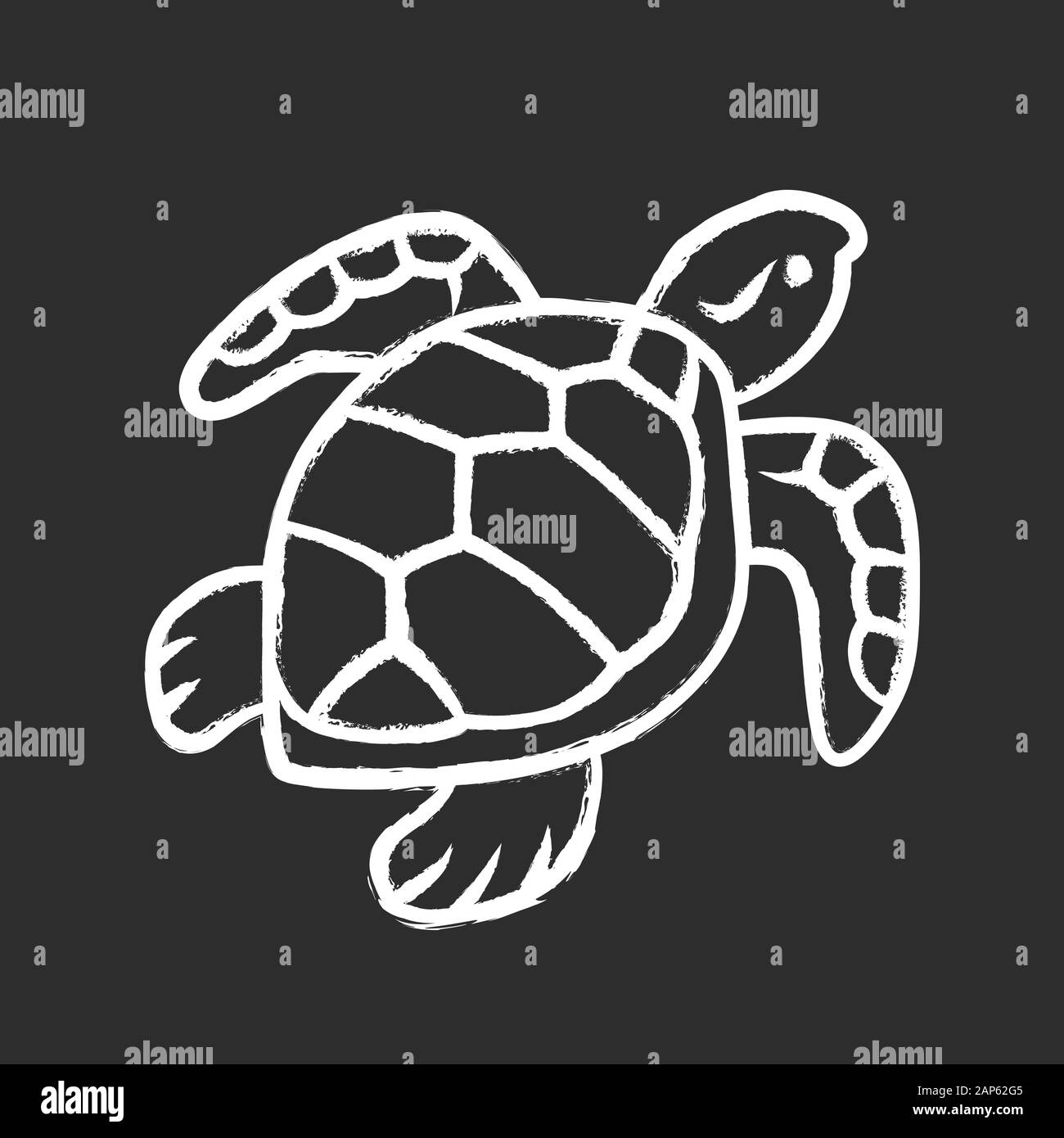 Turtle chalk icon. Slow moving reptile with scaly shell. Underwater ...