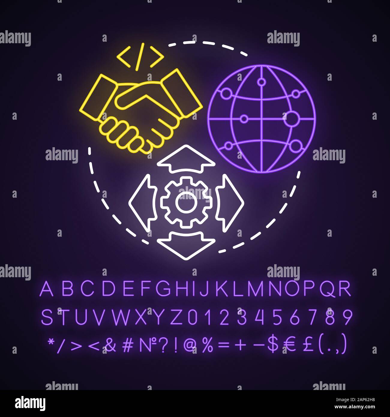 Offshore development neon light concept icon. Recruiting freelancers ...