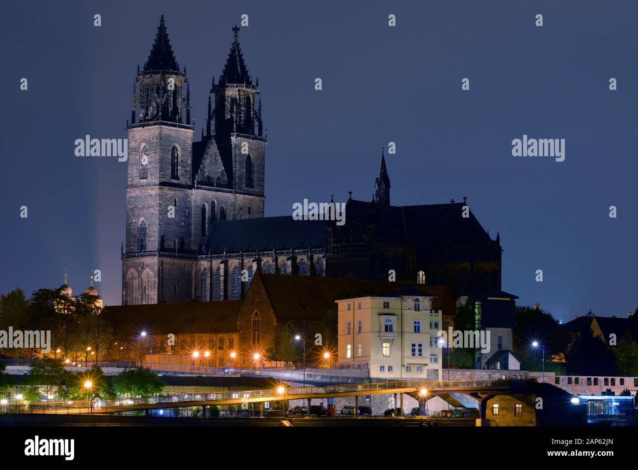 Magdeburg, Germany, cathedral night view with illumination and ...