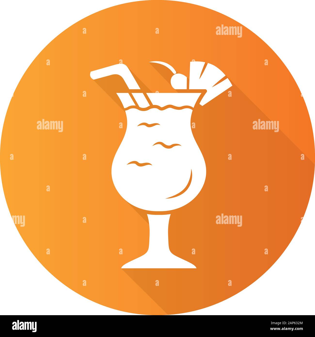 Pina colada orange flat design long shadow glyph icon. Footed glass ...