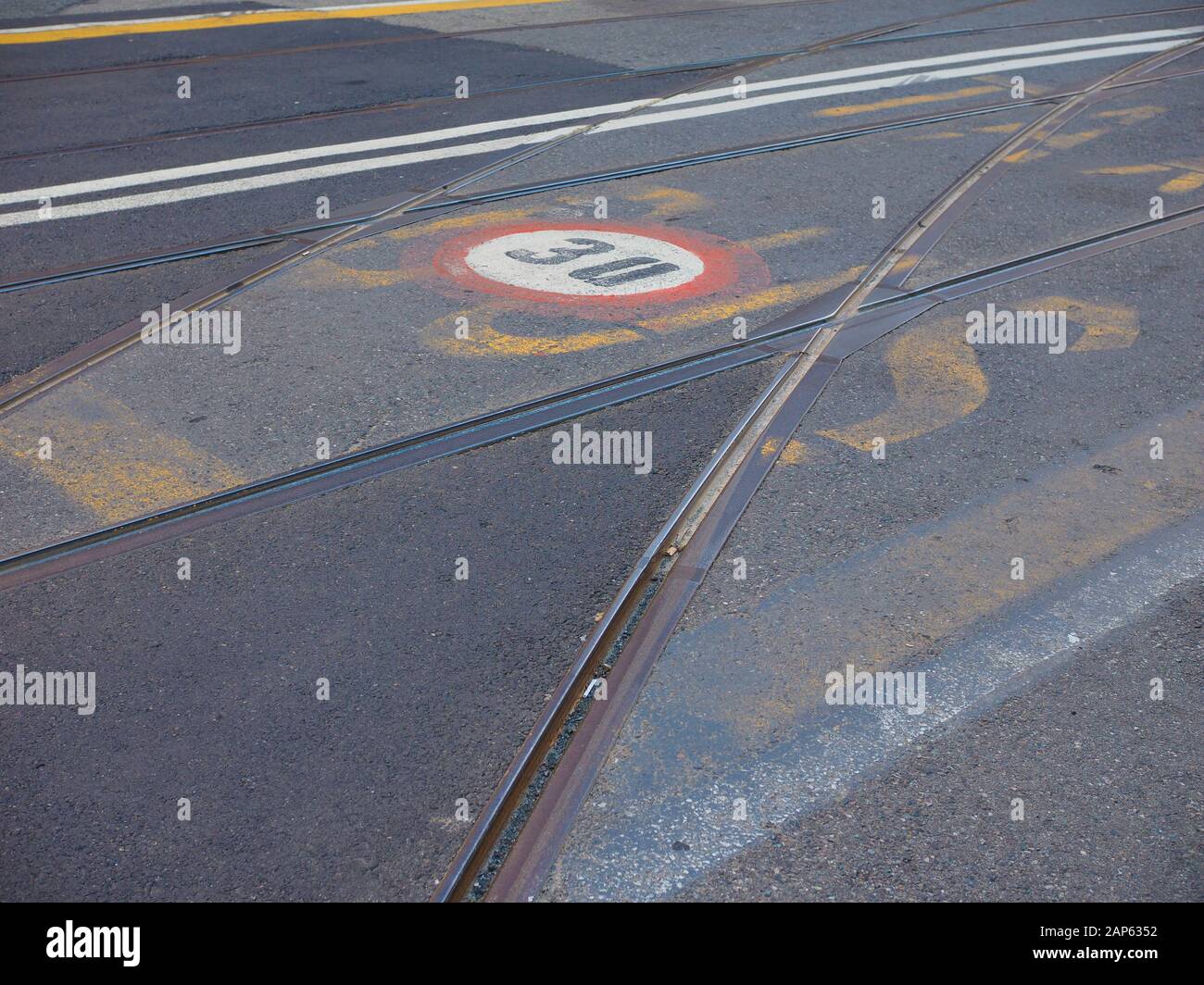 Regulatory signs, maximum speed limit traffic sign on bus and taxi lane ...