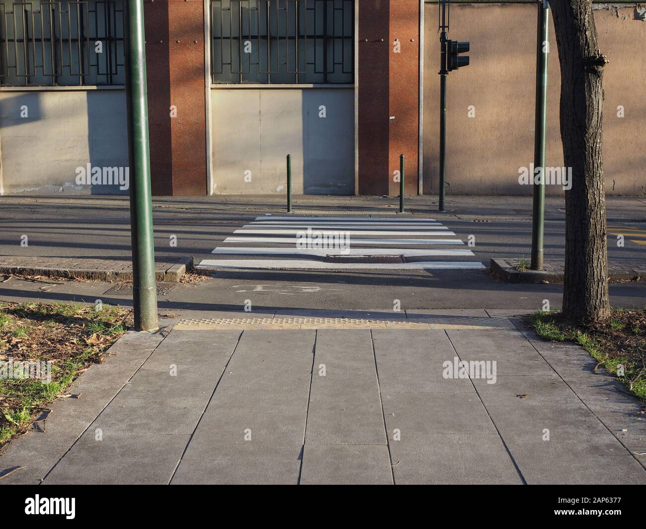 Warning signs, zebra crossing and bike lane traffic sign Stock Photo ...