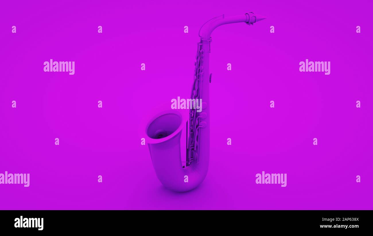 Saxophone on purple background. Minimal idea concept, 3d rendering ...