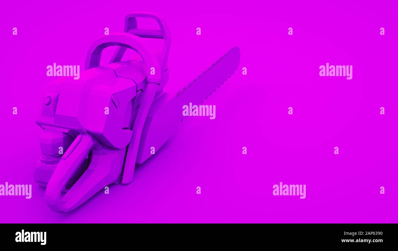 Chainsaw on purple background. Minimal idea concept, 3d rendering Stock ...